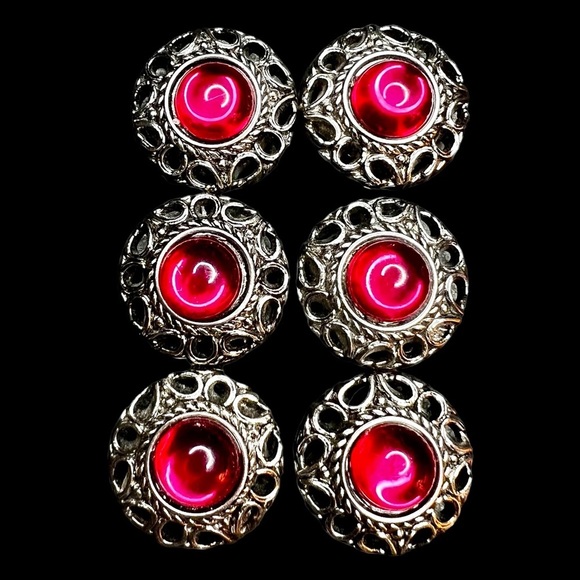 Vintage | Accessories | Vintage Fuchsia Pink Silver Button Covers Six ...